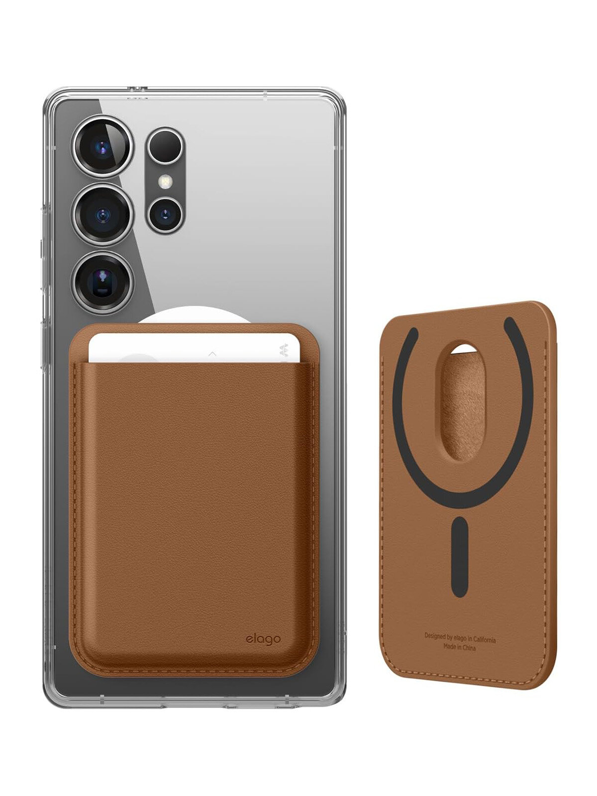 Магнитный картхолдер Elago для Samsung Galaxy/iPhone, с креплением MagSafe, из гладкой экокожи, коричневый