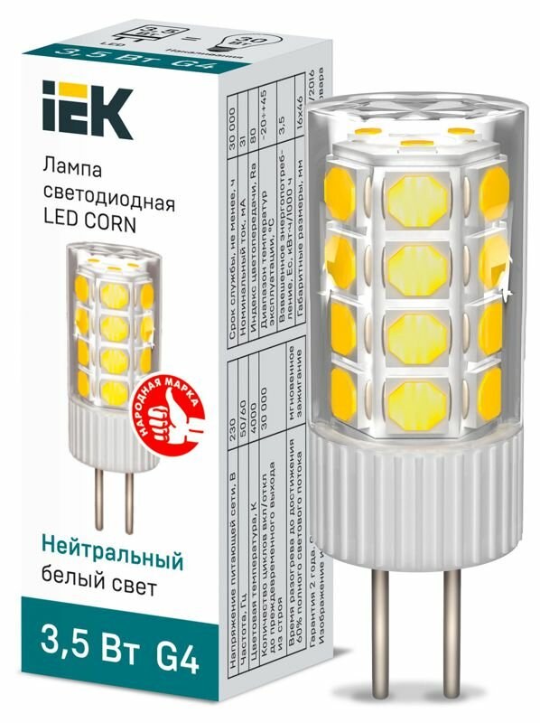Лампа светодиодная Corn 3.5Вт капсульная 4000К нейтр. бел. G4 230В керамика IEK LLE-Corn-4-230-40-G4