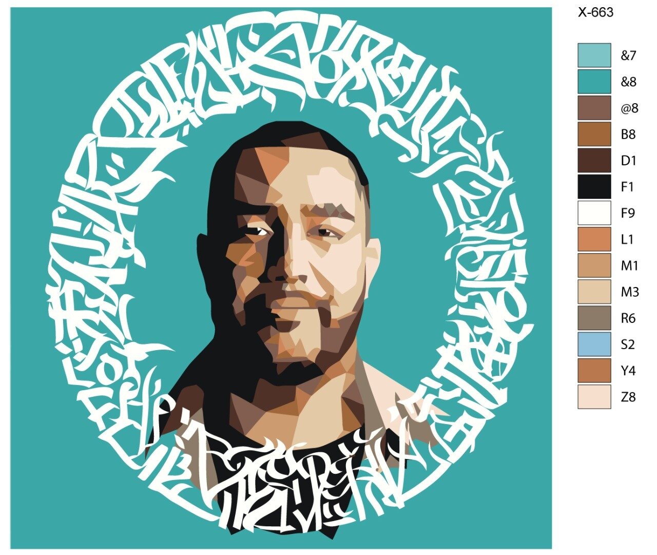 Картина по номерам X-663 "Рэпер Jah Khalib (Жан Халиб) - Бахтияр Гусейнович Мамедов" 40х40