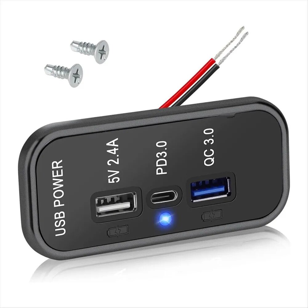 3-Портовое Зарядное Устройство USB, 12 В, PD3.0, Тип C
