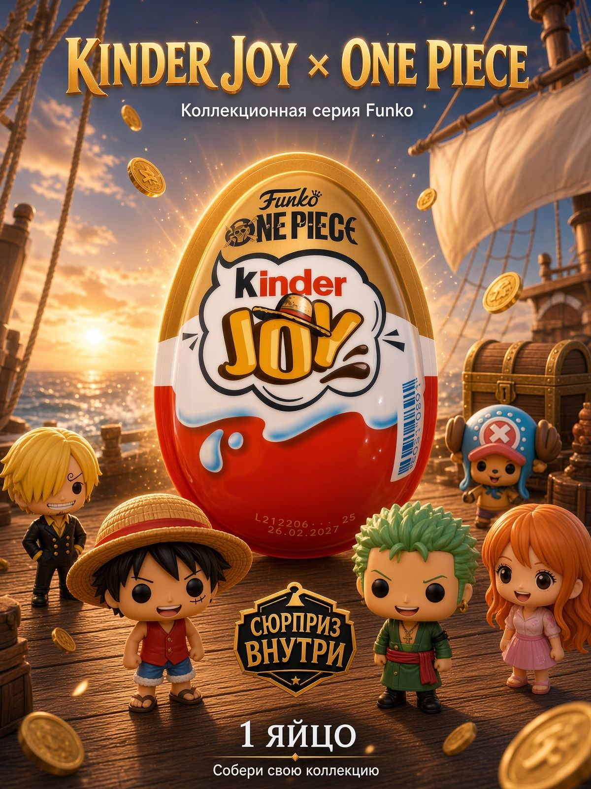 Kinder Joy One Piece Funko POP, яйцо с коллекционной игрушкой-сюрпризом, 20 г, 1 шт.