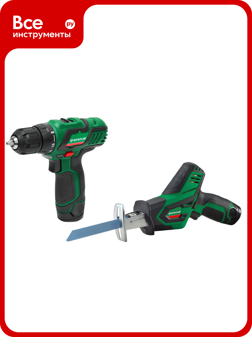 Набор инструментов STATUS 07125601: дрель-шуруповерт CT12-2Li + сабельная пила RS 500, для продольного
