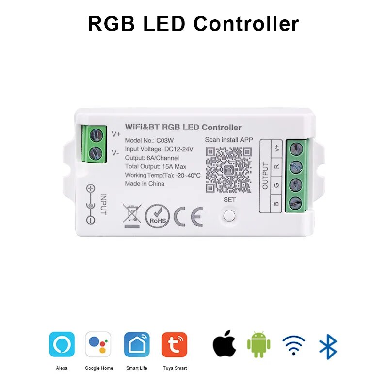 RGB LED контроллер WiFi/BT, Model No. CC3W