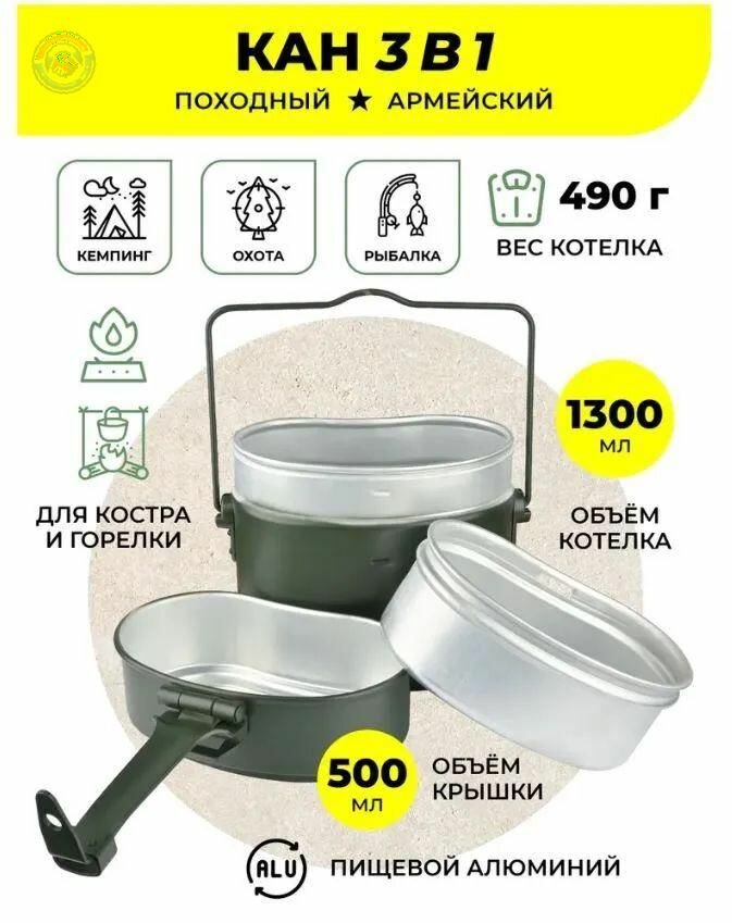 Походный котелок туристический алюминиевый 1,5 л с крышкой 500 мл универсальный набор посуды для кемпинга рыбалки охоты и дачи