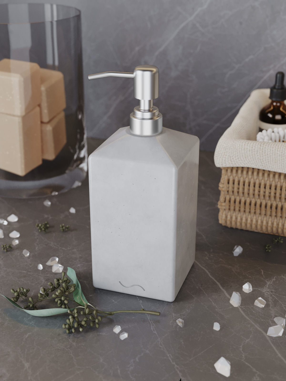 Дозатор для жидкого мыла MUSKO HOME Emily, 0,4 л, из бетона, белый глянцевый