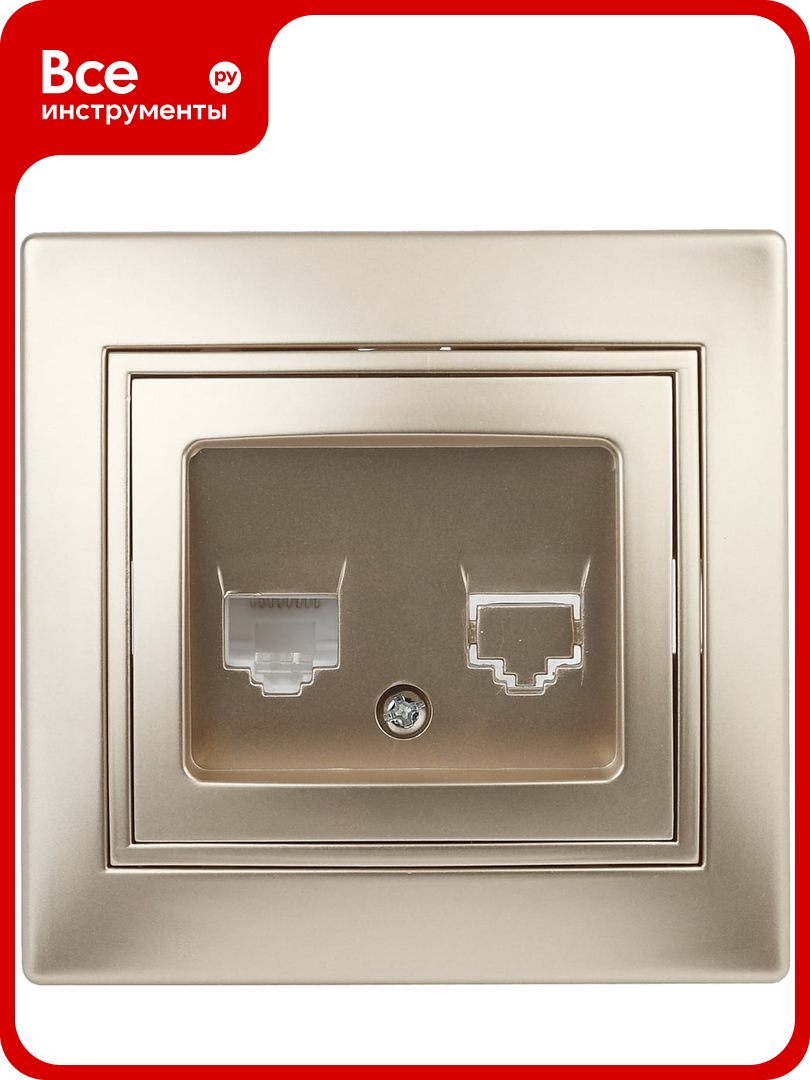 Телефонная розетка Intro 1-302-04 RJ11, IP20, СУ, Plano, шампань Б0030083, 130204