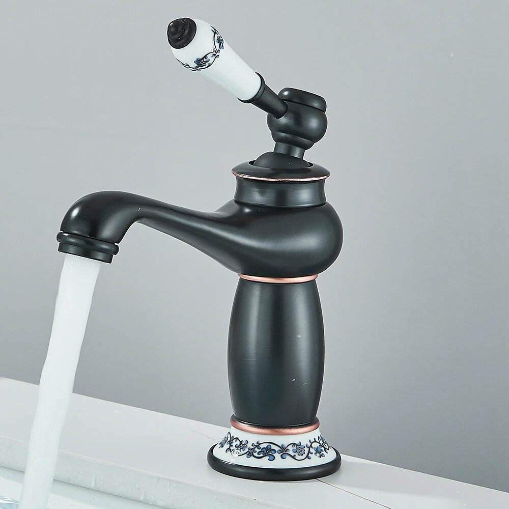 Смеситель Бронза/керамика, черный, для раковины, латунь, керамика, ретро, бронзовый