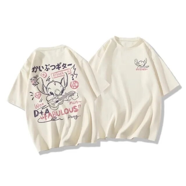 Футболка с короткими рукавами «Лило и Стич» в стиле граффити, мультяшные кавайные аниме-аксессуары, летняя одежда для пар с короткими рукавами