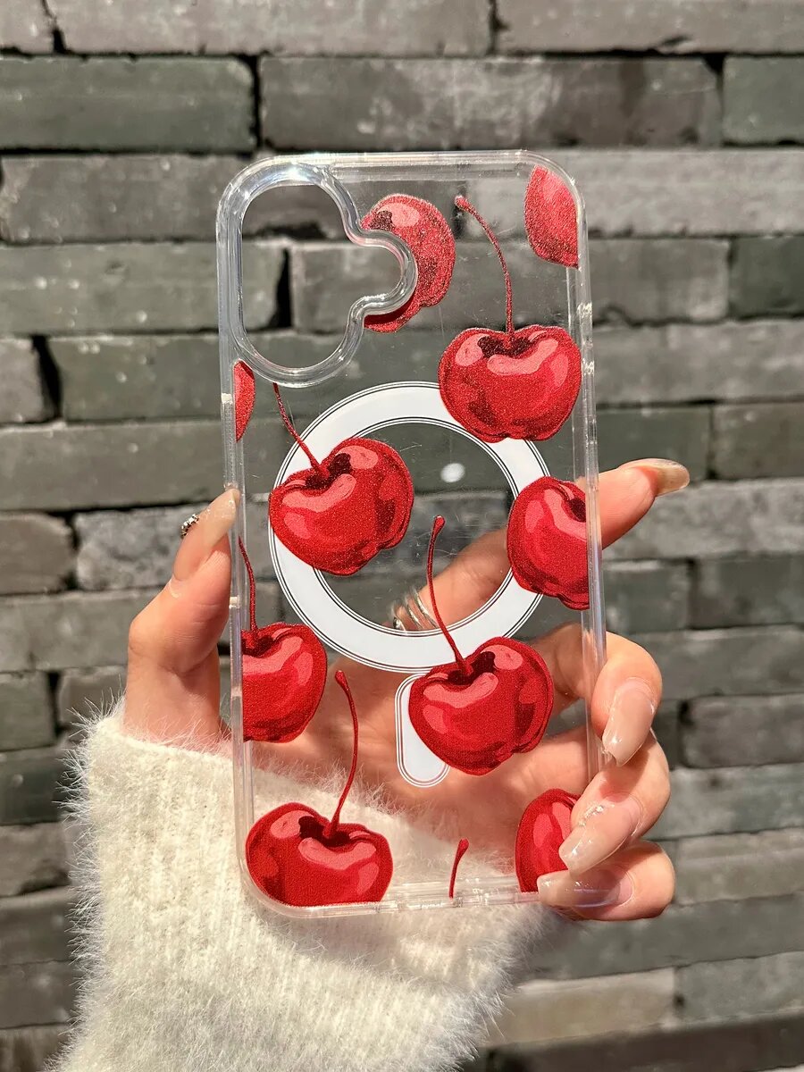Чехол О'кейси, для iPhone 16, с принтом, защита камеры, прозрачный, красный