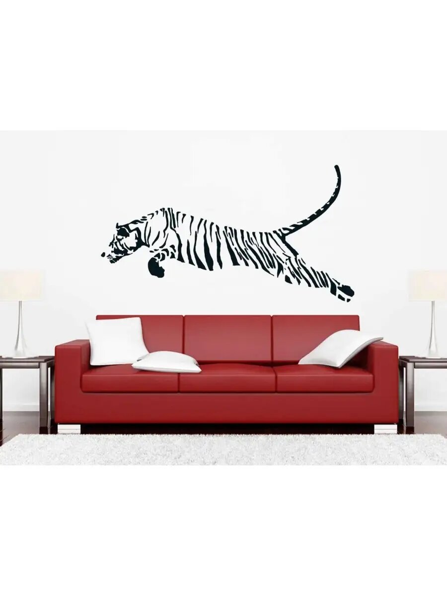 Наклейка на стену для декора интерьерная Тигр в прыжке