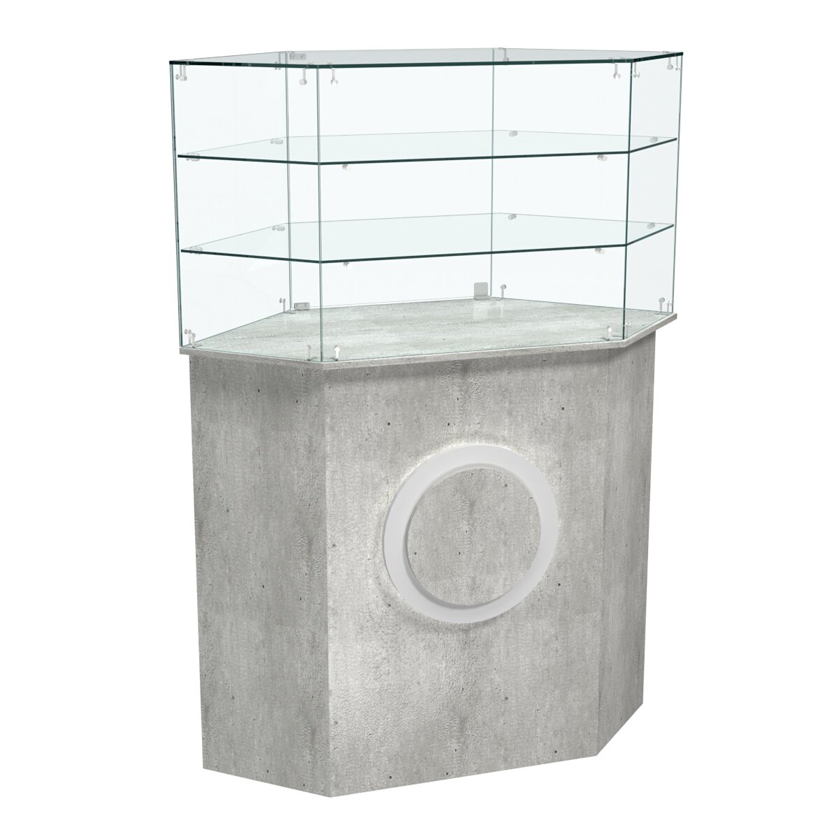 Торговый прилавок шестигранный с декоративной накладкой и двумя полками круг №8, Метрополитан Грей