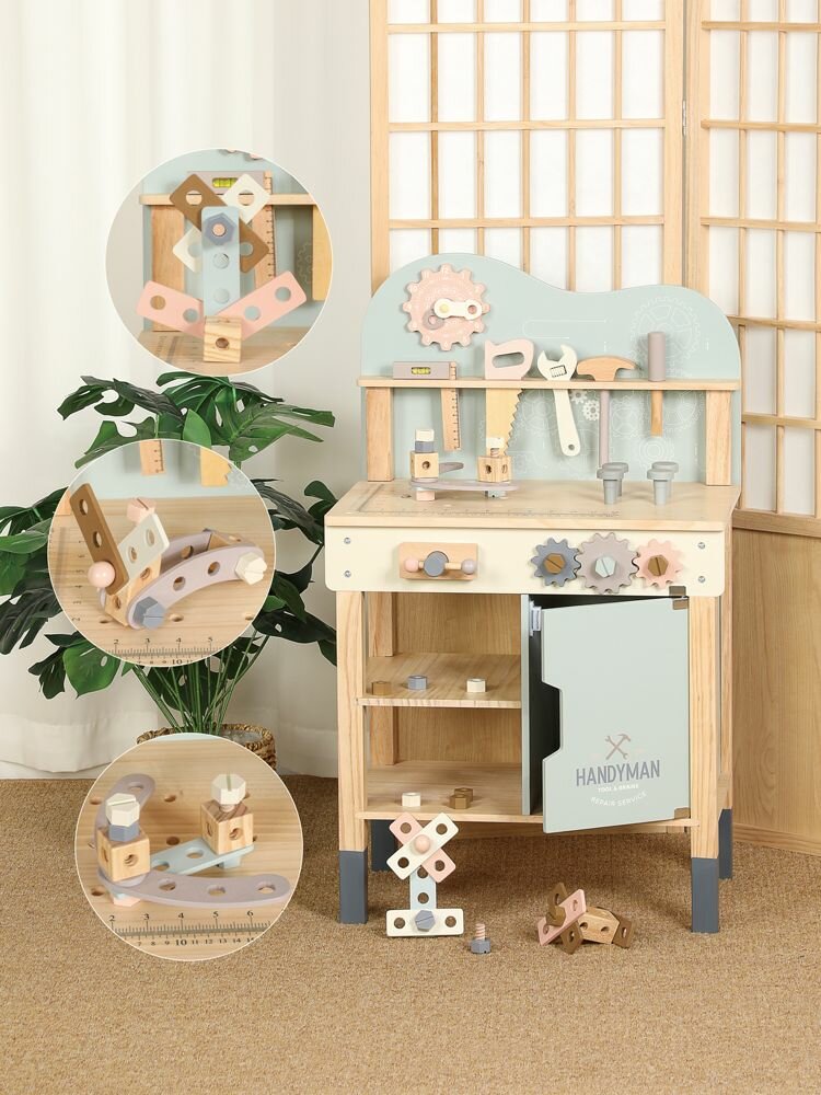 Детский деревянный верстак, Деревянный набор инструментов для детей, 52шт Развивающие игрушки системы Монтессори для малышей