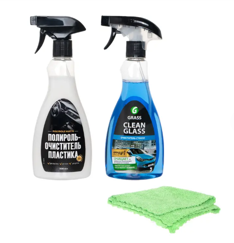 Набор по уходу за авто GRASS, очиститель стекла, полироль, салфетка