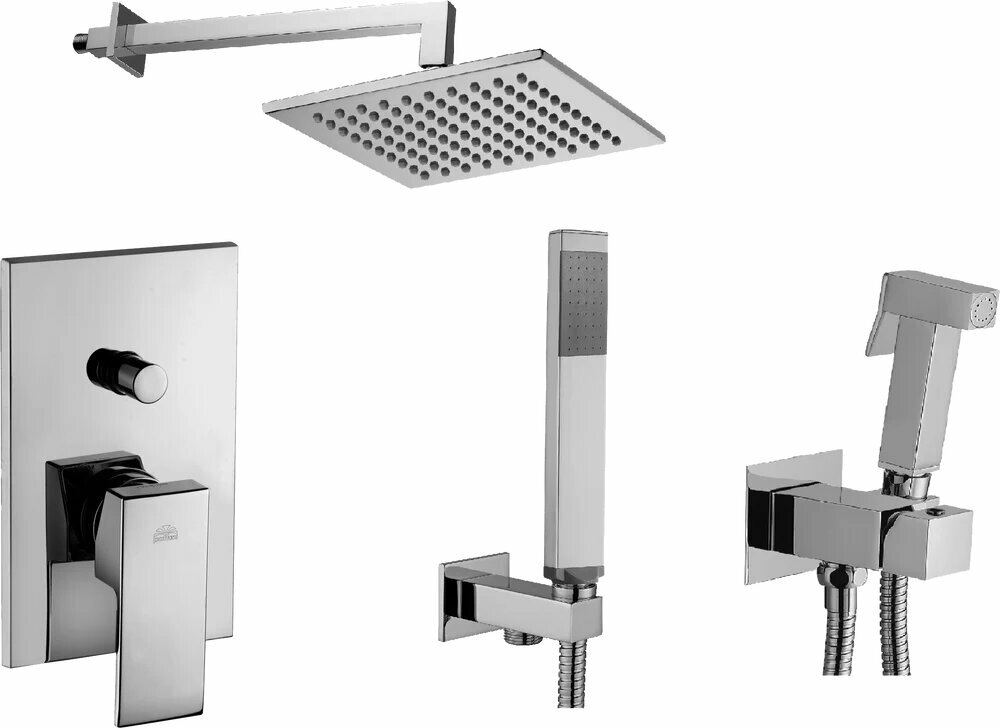 Комплект для ванной Paffoni Elle KITZEL015CR/M 5 в 1, встраиваемый, с внутренней частью в комплекте, со смесителем, с тропическим душем, латунный, из нержавеющей стали, хром, глянцевый, душевая систем