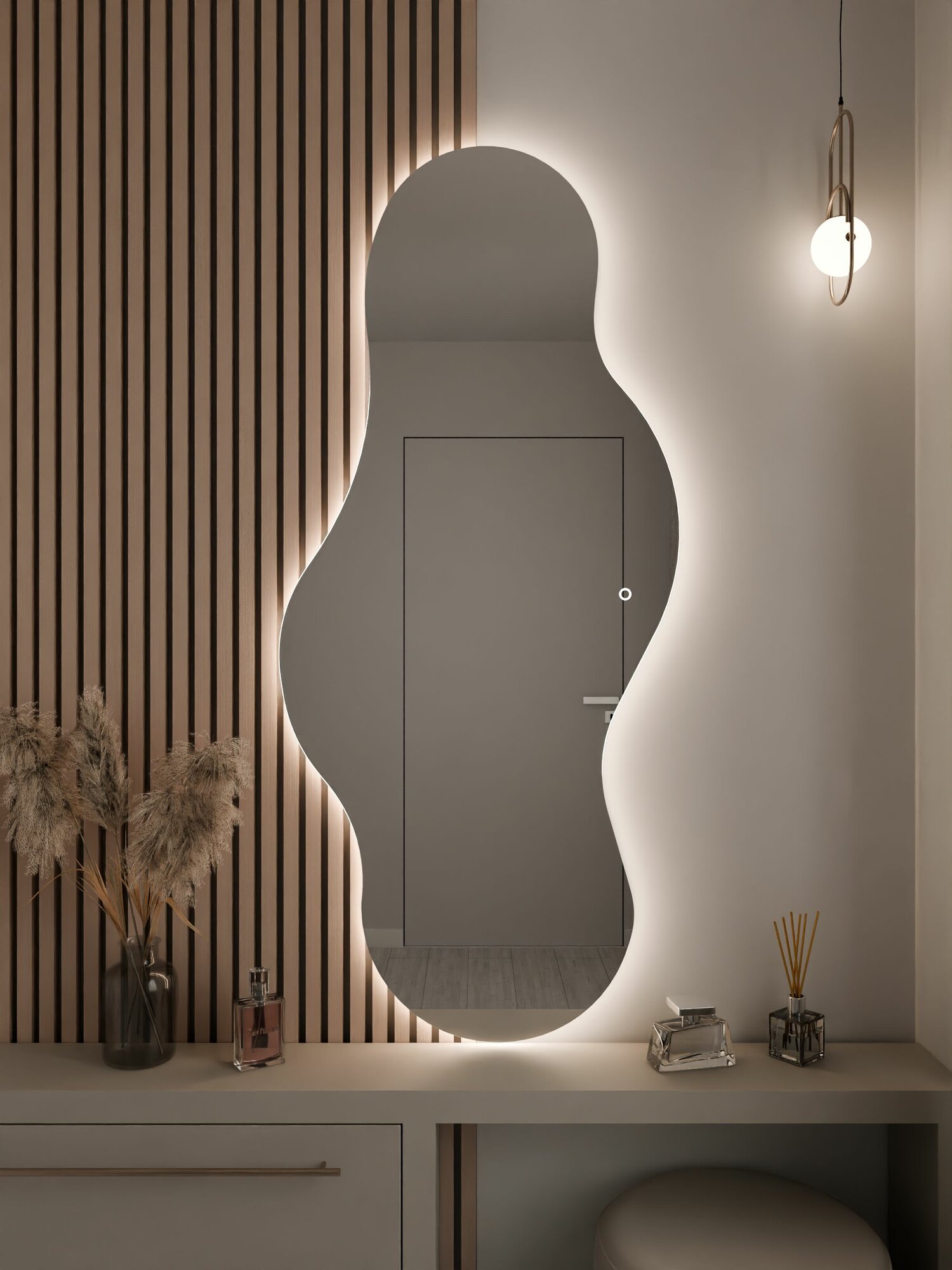 Зеркало настенное 150х65 см. сенсорное фигурное с подсветкой М2 MOONRISE