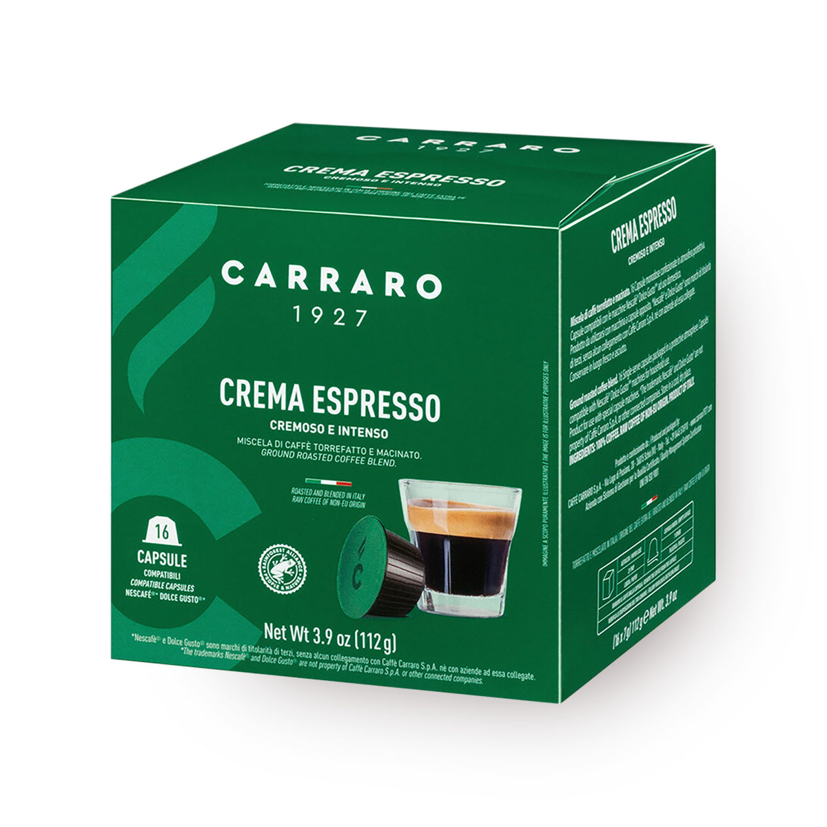 Капсулы Carraro "Crema Espresso", Nescafe Dolce Gusto, 16 штук