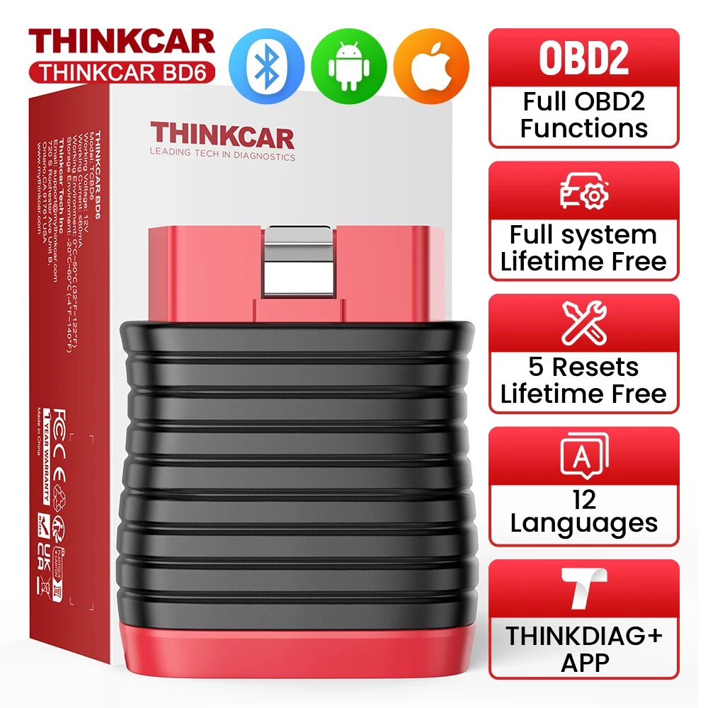 THINKCAR BD6 obd2 сканер Bluetooth, проверка диагностического инструмента двигателя 5, сброс пожизненных бесплатных автомобильных инструментов, THINKCAR BD6