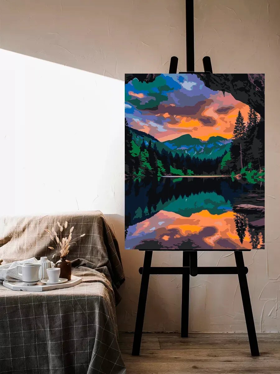 Картина по номерам Пейзаж Лес Озеро Закат