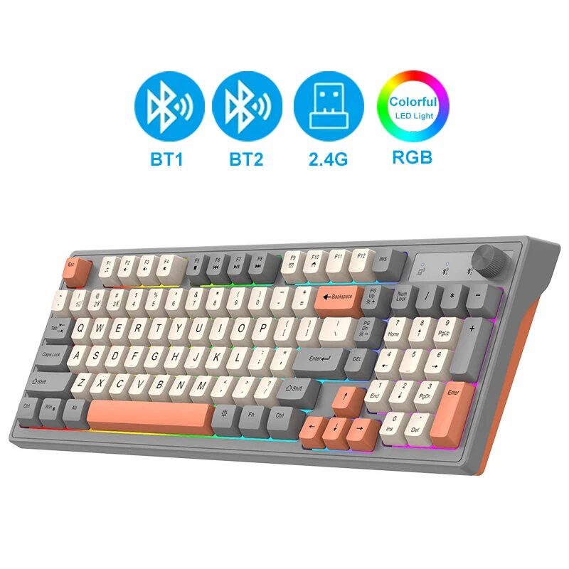 Механическая клавиатура K98 98 клавиш RGB подсветка Bluetooth 2.4G, Dual-BT 2.4G Orange