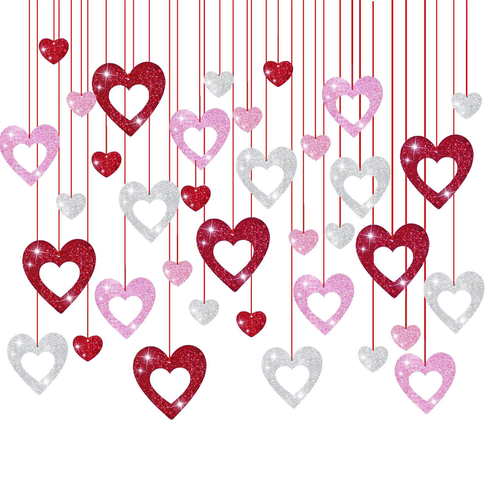 36 шт Декор на День святого Валентина: сердечки-подвески с пайетками для стен