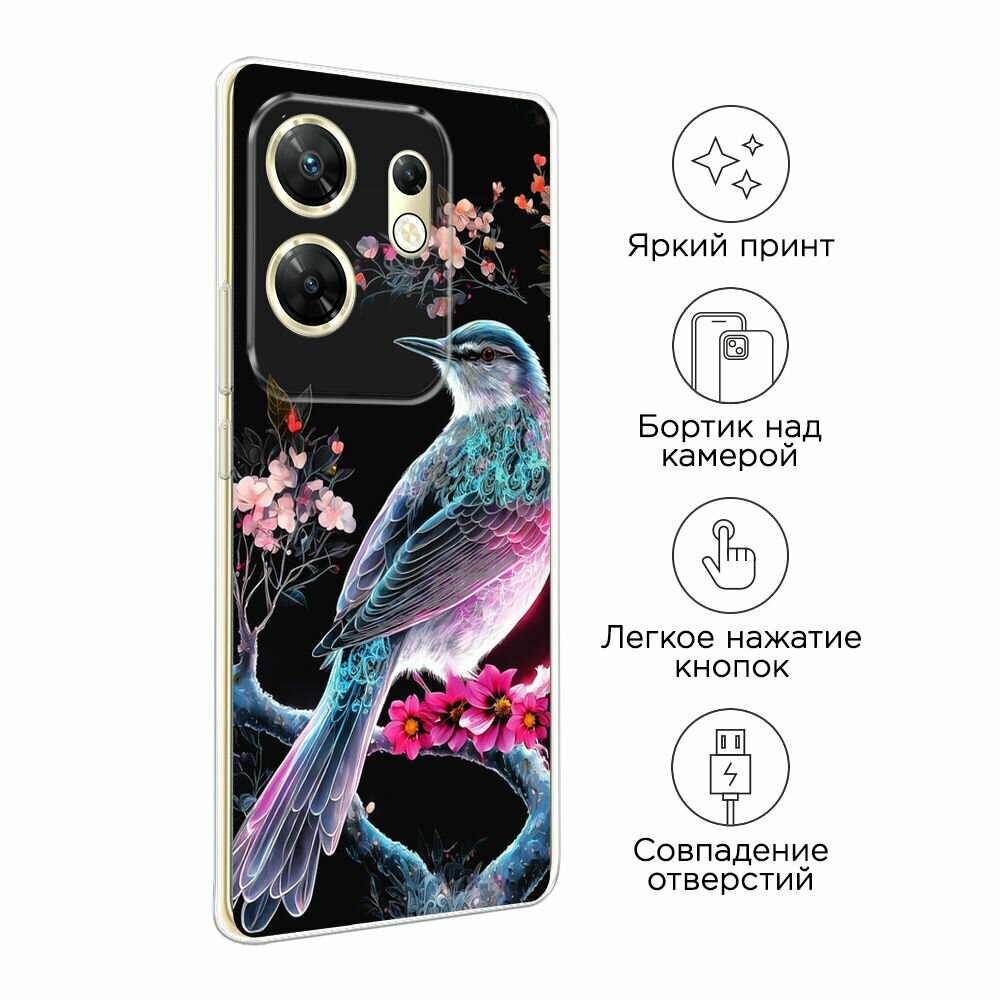 Чехол на Infinix Zero 30 4G / Инфиникс Зеро 30 4G с принтом "Птица на цветущем дереве" — фото 1