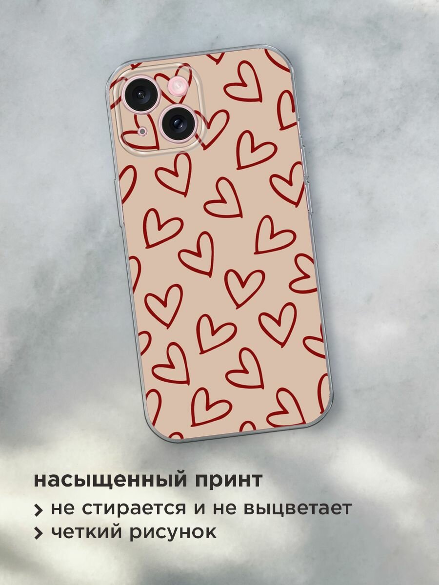 Чехол на Apple iPhone 15 / Айфон 15 с принтом "Little hearts doodles 1 - 14 февраля" — фото 1