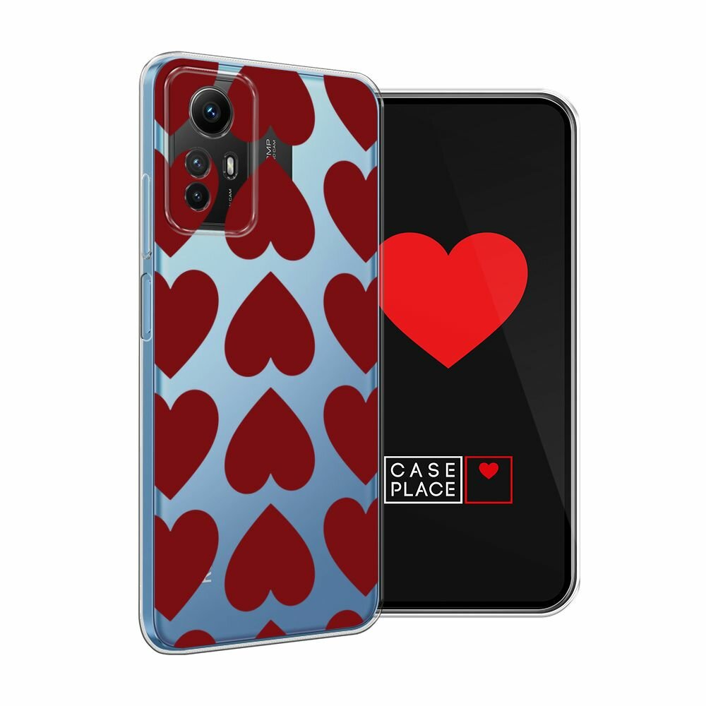 Чехол на Xiaomi Redmi Note 12S / Сяоми Редми Ноут 12S с принтом "Ряды сердечек паттерн - 14 февраля", прозрачный — фото 1