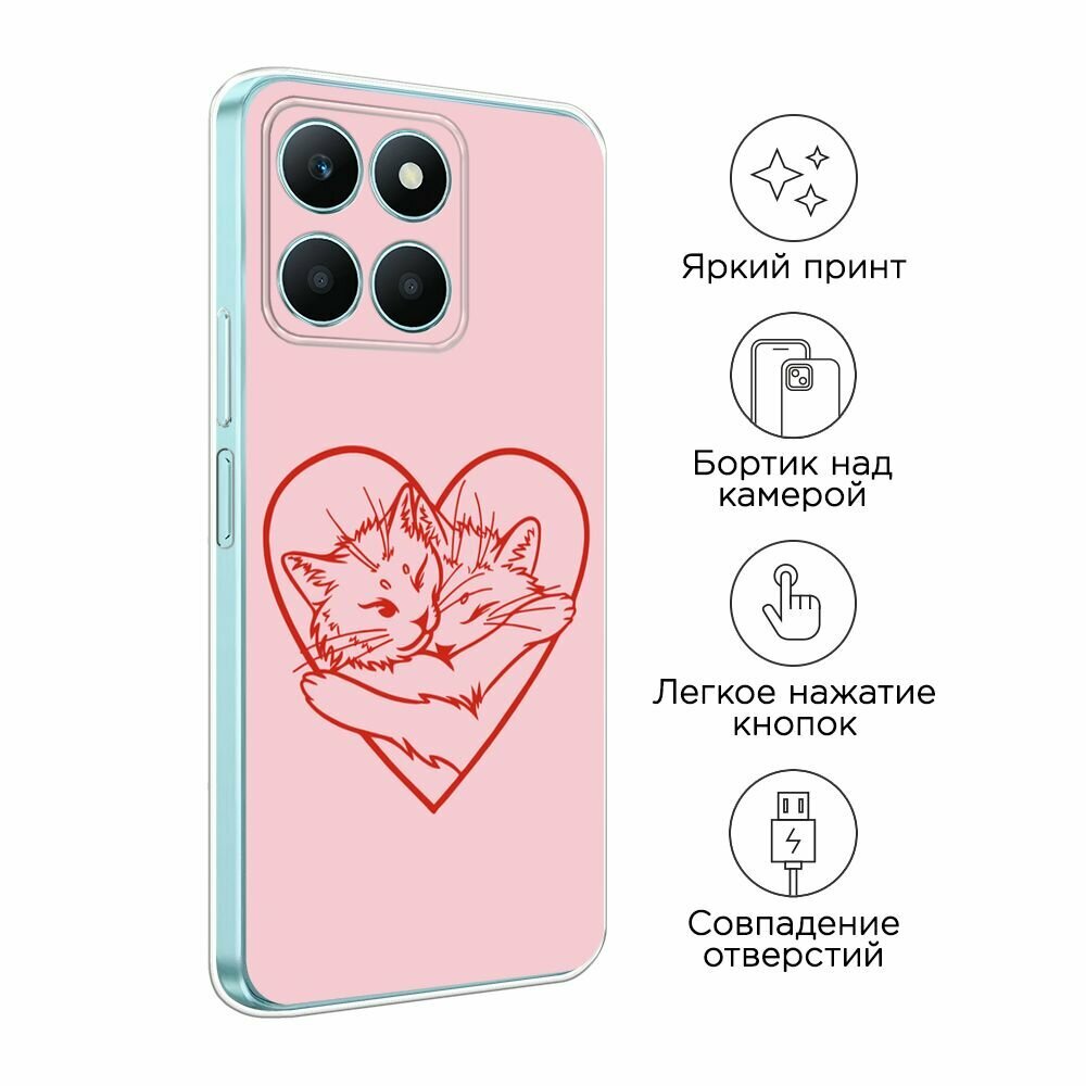 Чехол на Honor X6A / Хонор X6A с принтом "Влюблённые котики рисунок 1 - 14 февраля" — фото 1