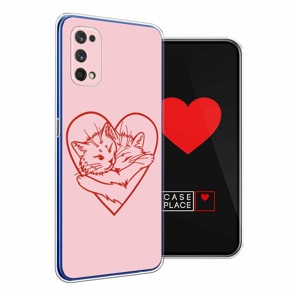 Чехол на Realme 7 Pro / Реалми 7 Про с принтом "Влюблённые котики рисунок 1 - 14 февраля" — фото 1