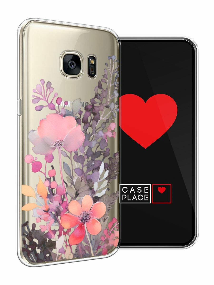 Чехол на Samsung Galaxy S7 / Самсунг Галакси С 7 с принтом "Лиловые полевые цветы", прозрачный — фото 1
