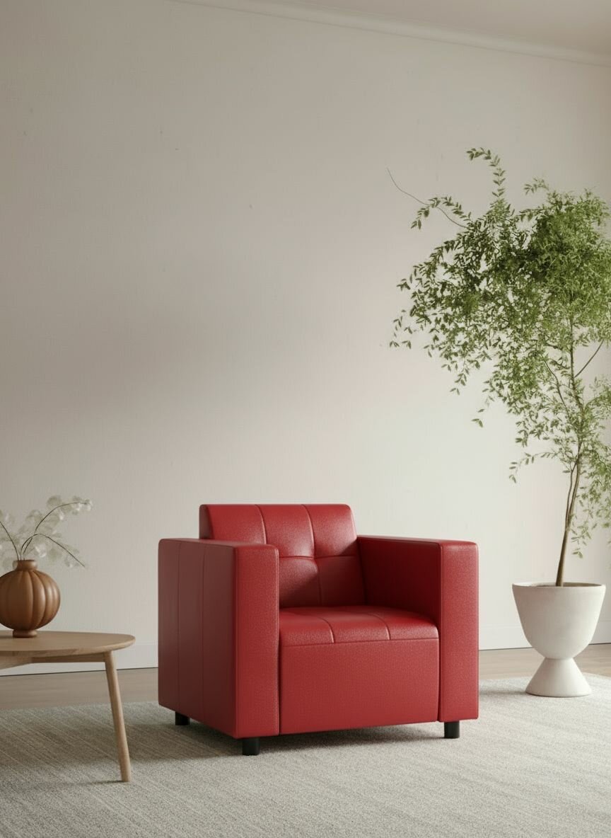 Кресло Альтаир с подлокотниками красная кожа в офис, дом, салон красоты, прихожую, гостиную, зону ожидания.
