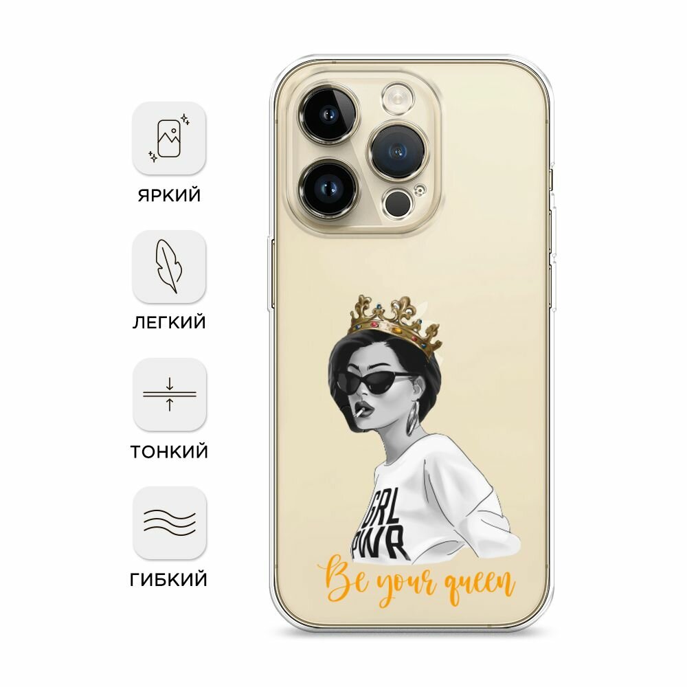 Чехол на Apple iPhone 14 Pro / Айфон 14 Про с принтом Be your Queen, прозрачный — фото 1