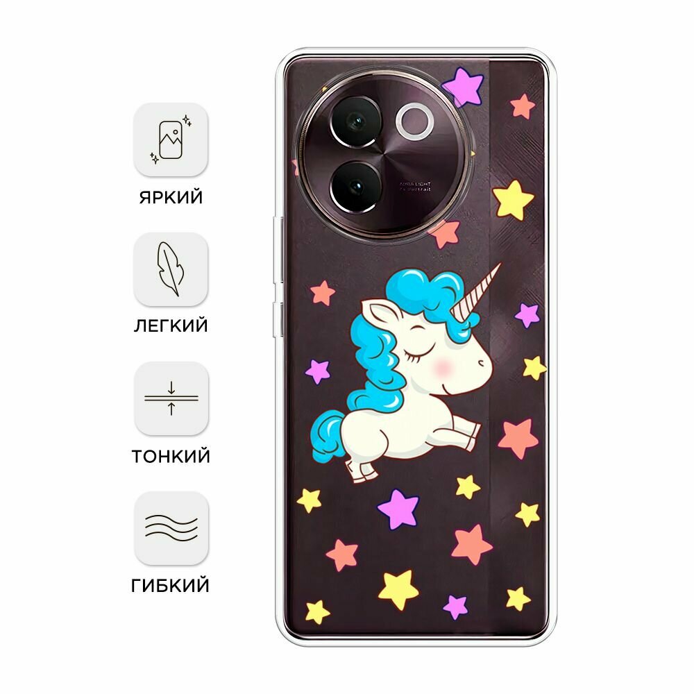 Чехол на Vivo V30e / Виво В30е с принтом Голубая единорожка, прозрачный — фото 1
