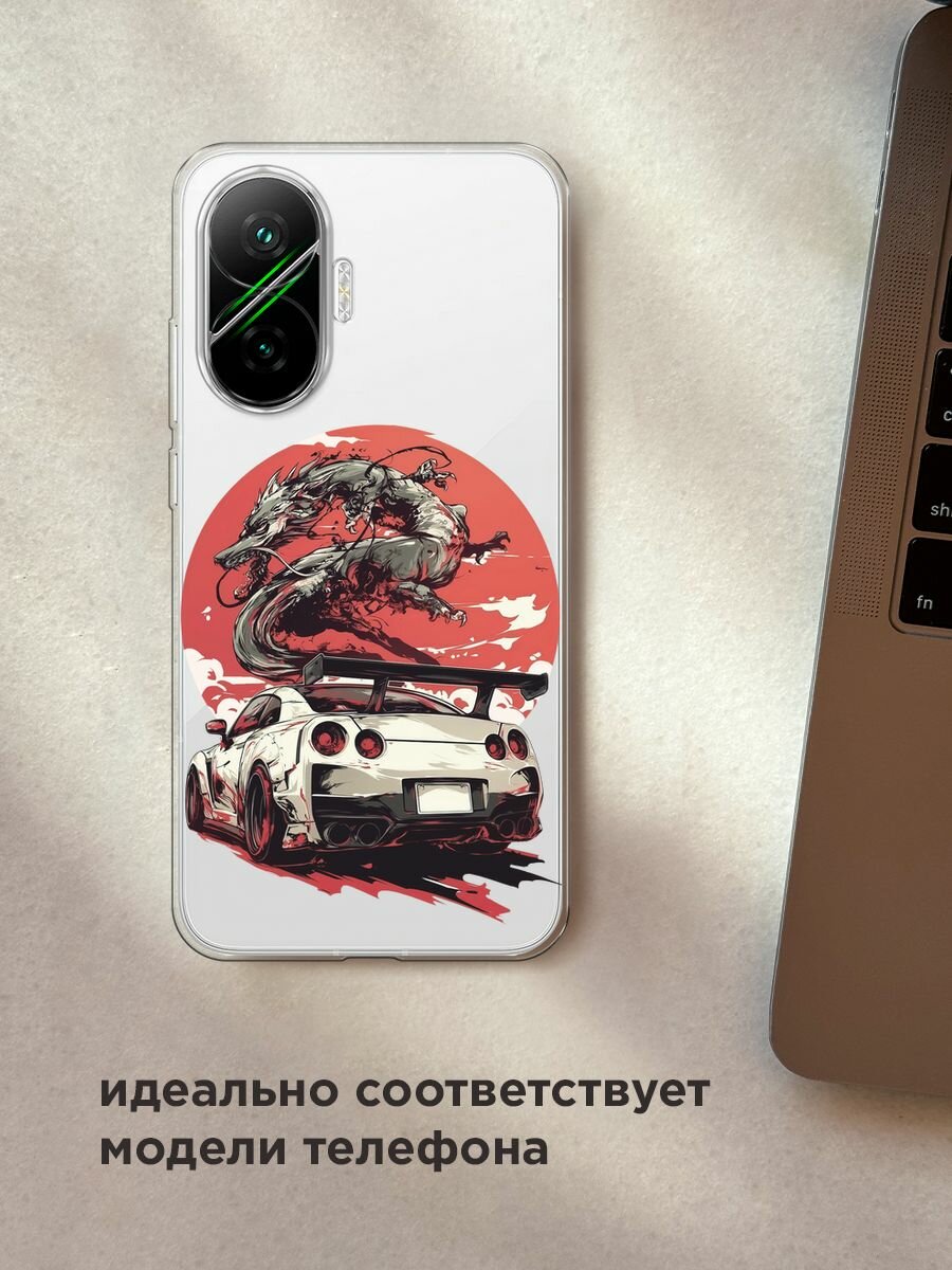 Чехол на Poco F7 / Поко F7 с принтом "Car and dragon", прозрачный — фото 1