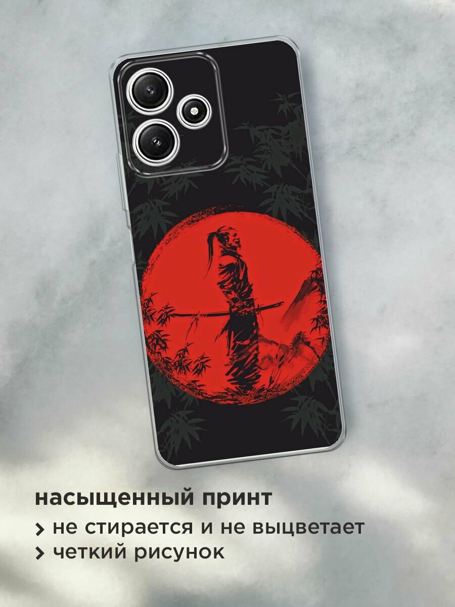 Чехол на Xiaomi Redmi 12 / Сяоми Редми 12 с принтом "Самурай на красном фоне" — фото 1