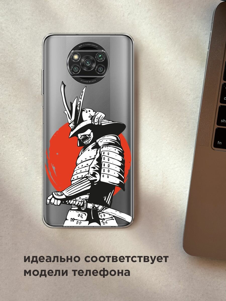 Чехол на Xiaomi Poco X3/X3 Pro / Поко X3/X3 Pro с принтом "Самурай с катаной", прозрачный — фото 1