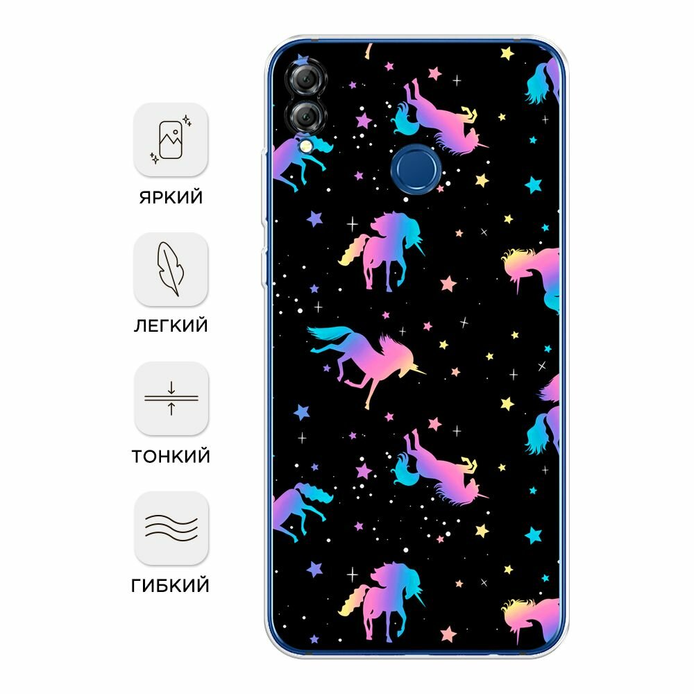 Силиконовый чехол на Honor 8X / Хонор 8Х с принтом "Единороги градиент" — фото 1
