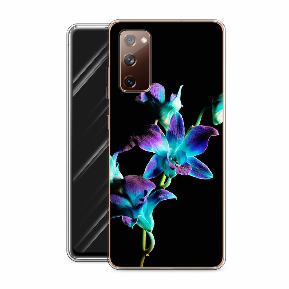 Чехол на Samsung Galaxy S20 FE / Самсунг Галакси S20 FE с принтом "Синий цветок на черном" — фото 1