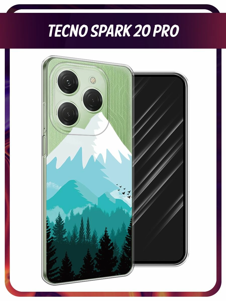 Чехол на Tecno Spark 20 Pro/20S Pro / Текно Спарк 20 Про/20S Про с принтом "Синяя снежная гора", прозрачный