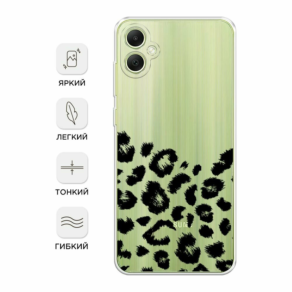 Чехол на Samsung Galaxy A05 / Самсунг Галакси A05 с принтом "Окрас леопарда фон черный", прозрачный — фото 1