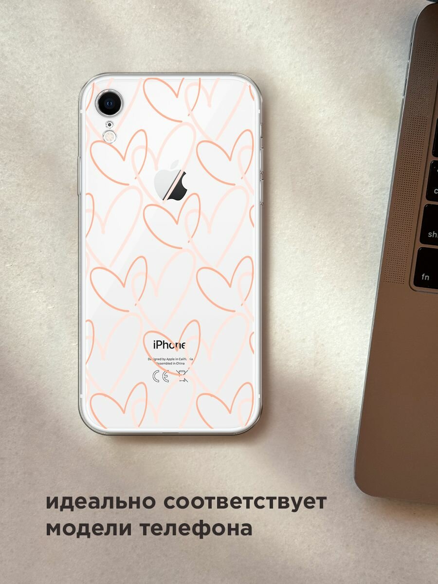 Чехол на Apple iPhone XR / Айфон XR с принтом "Узор из сердечек", прозрачный — фото 1