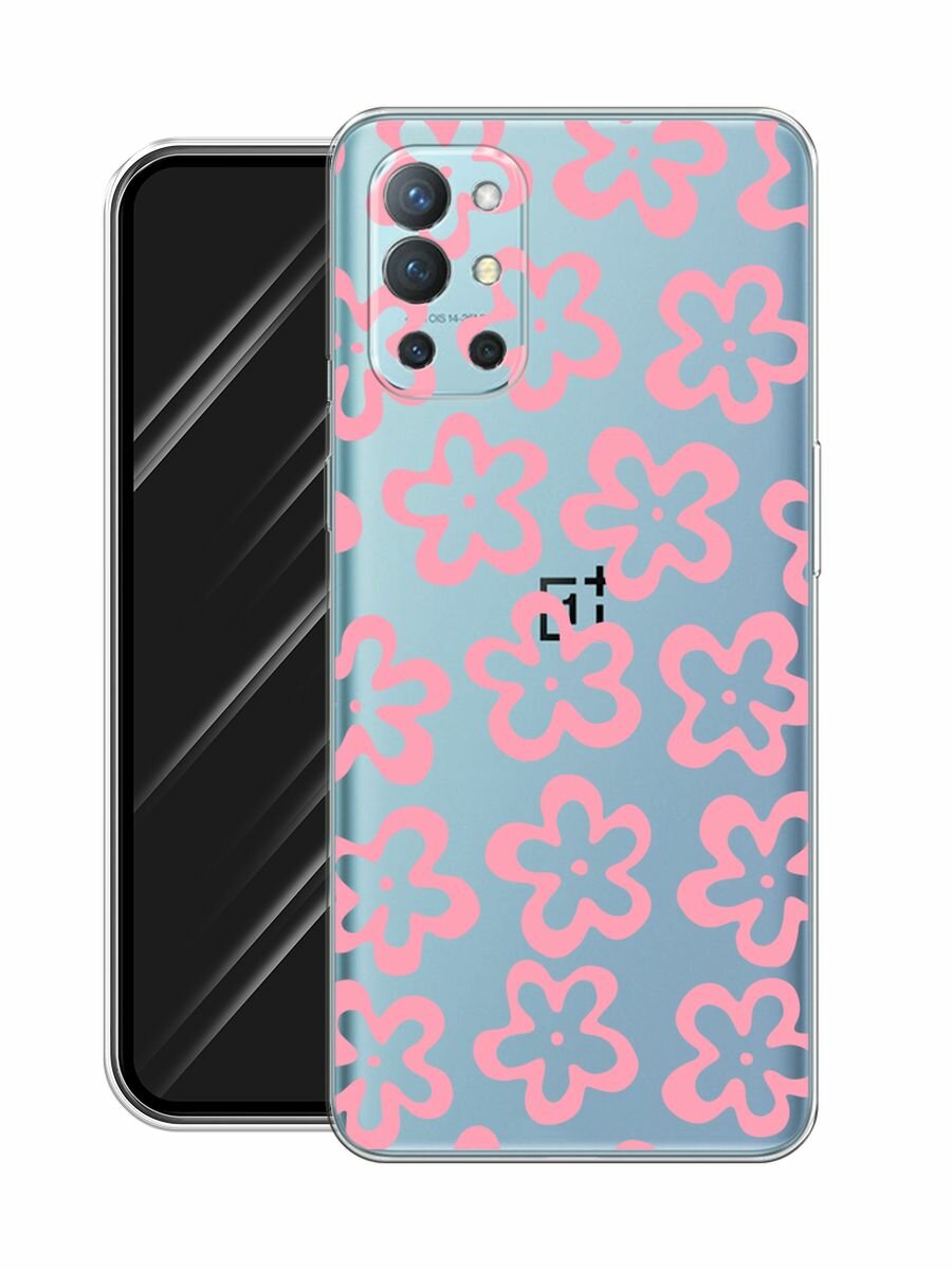 Чехол на OnePlus 9R / ВанПлас 9R с принтом "Простые розовые цветочки", прозрачный — фото 1