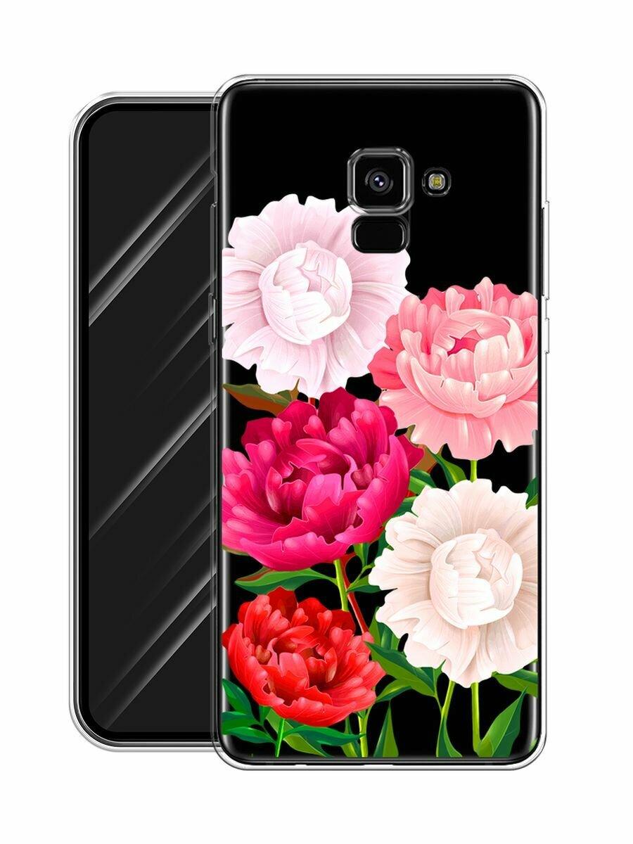 Чехол на Samsung Galaxy A8 + / Самсунг Галакси А8 Плюс 2018 с принтом "Большие пионы", прозрачный — фото 1