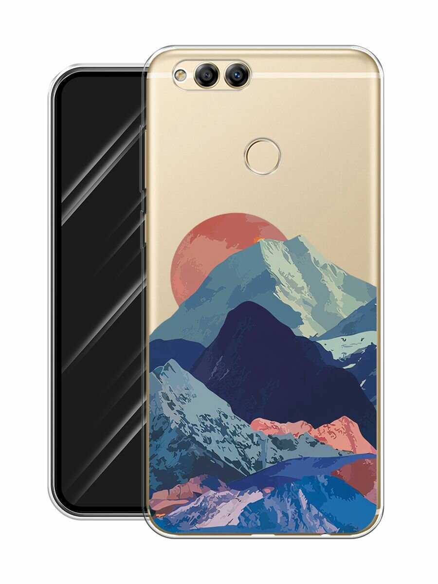 Чехол на Honor 7X / Хонор 7Х с принтом "Закат в снежных горах", прозрачный — фото 1