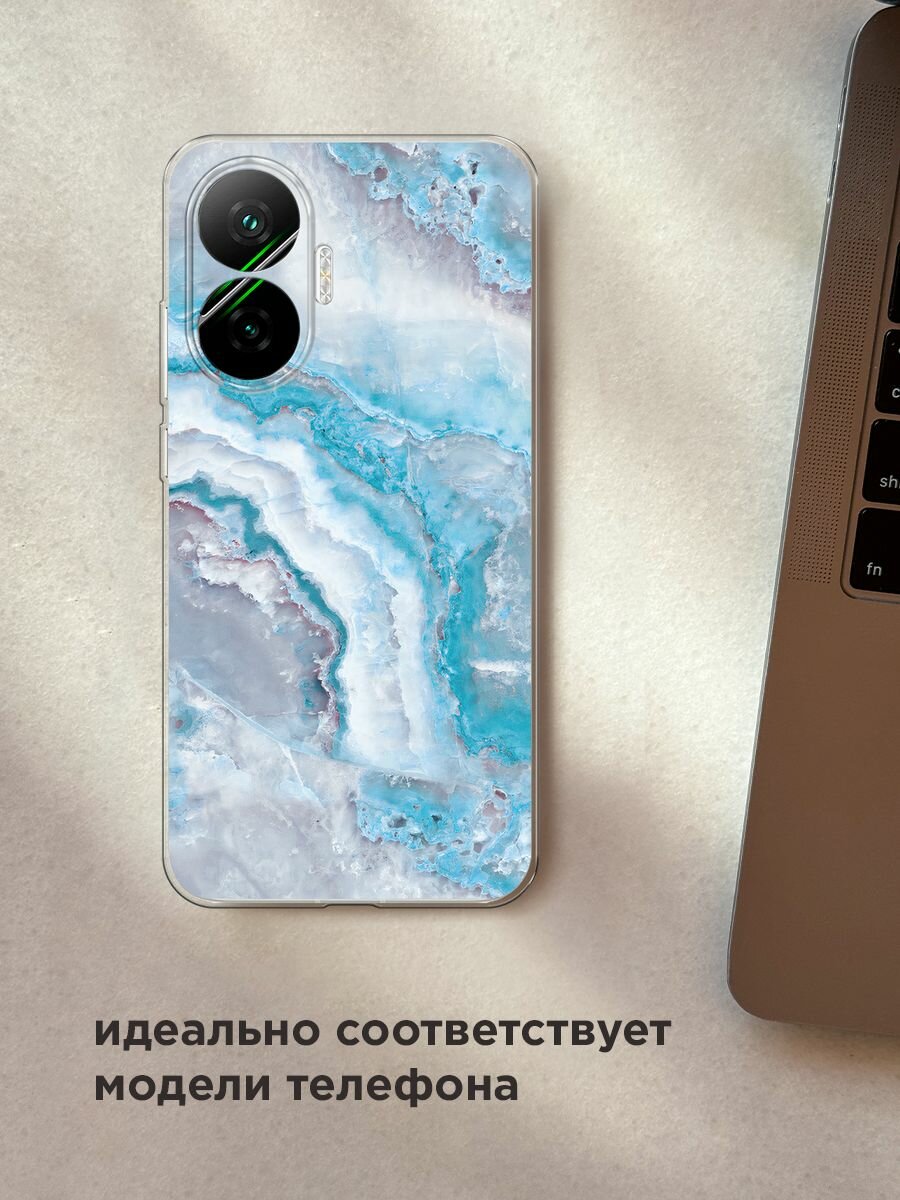 Силиконовый чехол на Poco F7 / Поко F7 с принтом "Нежно-голубой мрамор" — фото 1