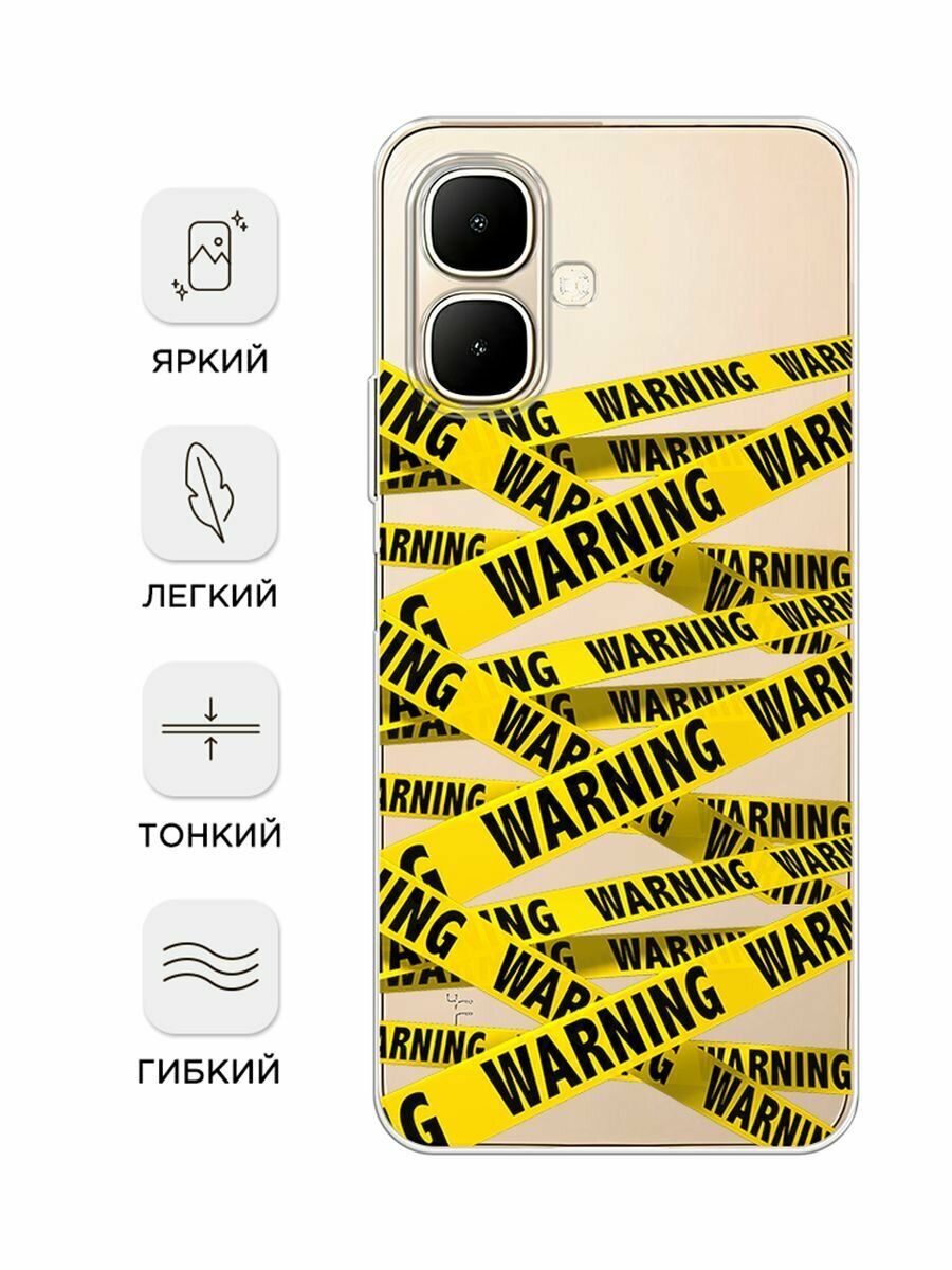 Чехол на Infinix Smart 10 / Инфиникс Смарт 10 с принтом "Warning!", прозрачный — фото 1
