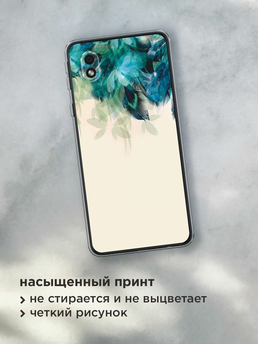 Чехол на Samsung Galaxy A01 Core / Самсунг Галакси А01 Core с принтом Перья голубого цвета — фото 1