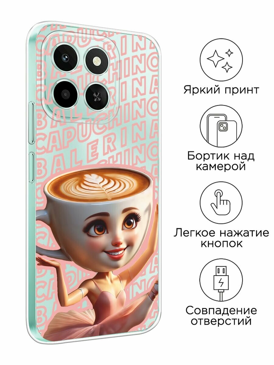 Чехол на Honor X6c / Хонор X6c с принтом "Балерина капучино 2", прозрачный — фото 1