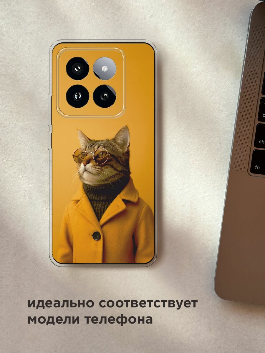 Чехол на Xiaomi 14 Pro / Сяоми 14 Про с принтом "Деловой кот в пальто" — фото 1