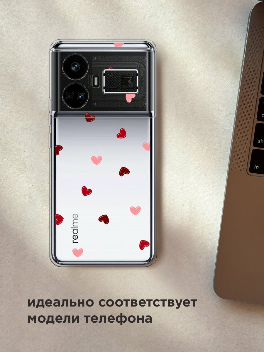 Чехол на Realme GT5 / Реалми GT5 с принтом "Бордовые сердечки 2" — фото 1